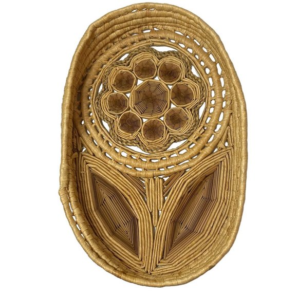 Vintage | Accents | Vintage Woven Daisy Flower Rattan Basket Home Decor ...